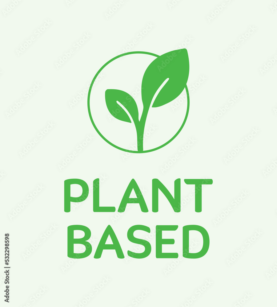 Ecological herbal icon. Symbol with plant leaf. Plant-based nutrition ...