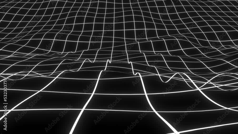 3d Technological Wavy Floor Surface Made Of Grid lines on black ...