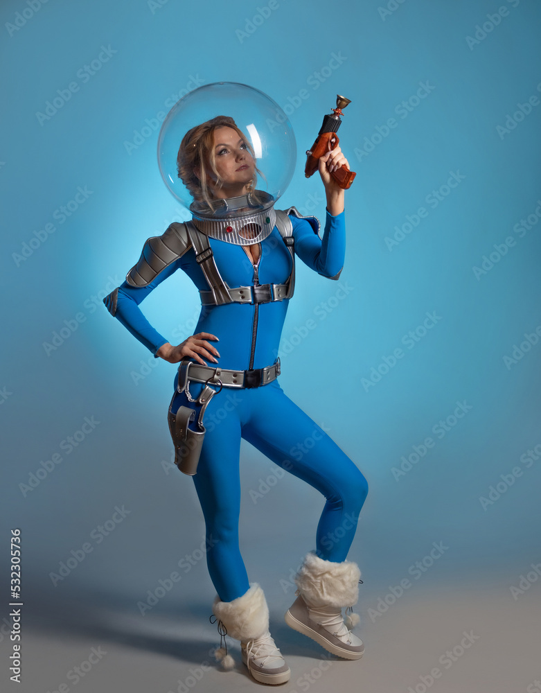 Fantastic Astronaut Costume In Retrofuturism Style A Young Beautiful