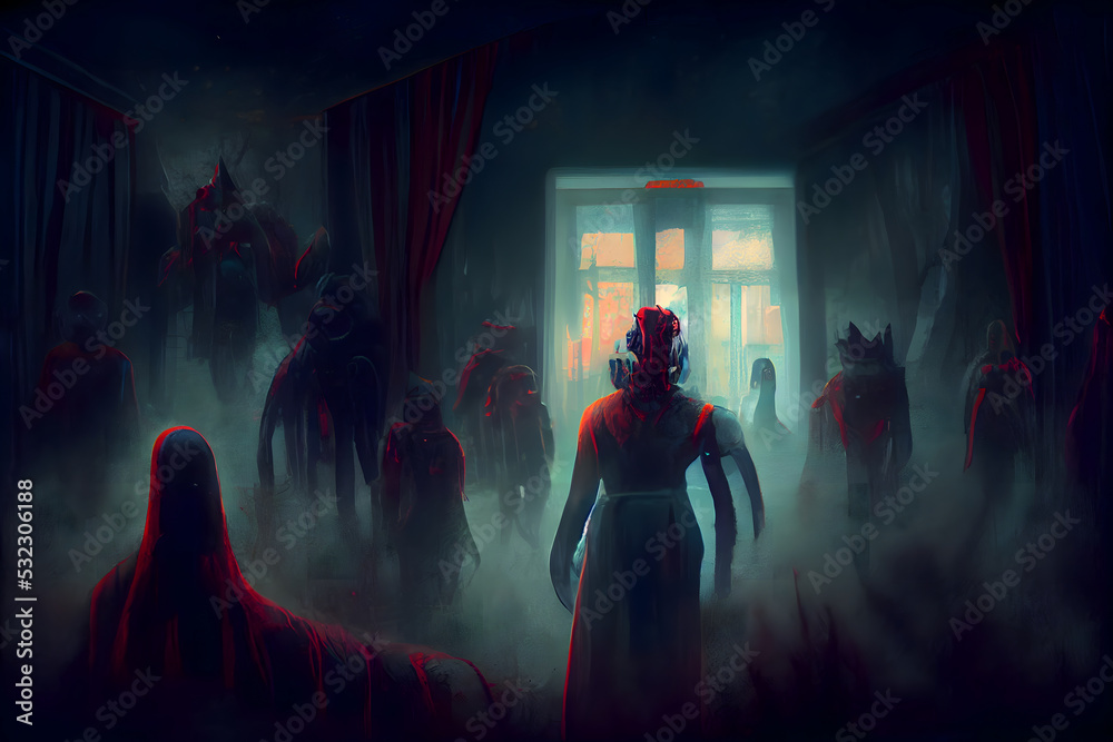 creepy fantastic alien creatures in nightmare room, neural network ...