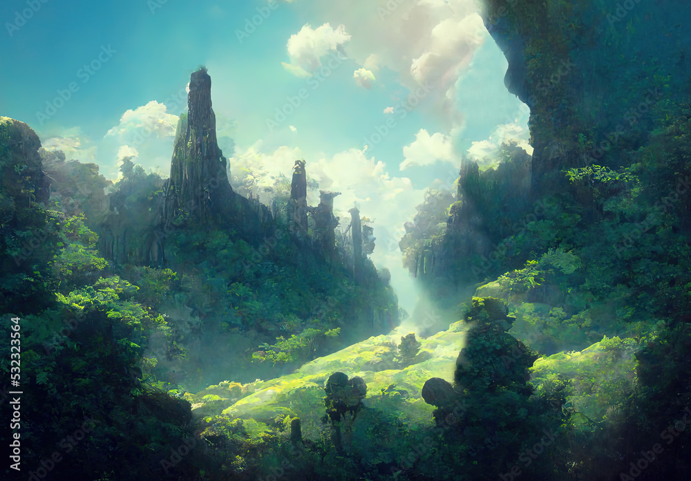 Eternal Running River Water in Mountain and Beautiful Forest. Fantasy ...