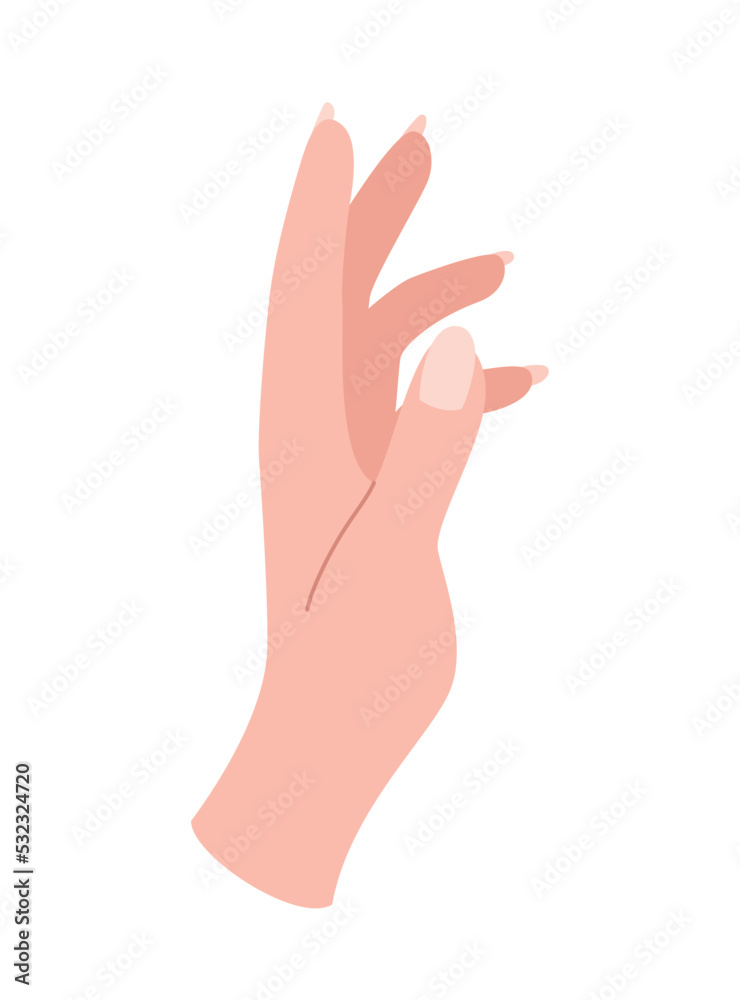 Hand pose icon. Female open palm with relaxed fingers. Cheerful ...