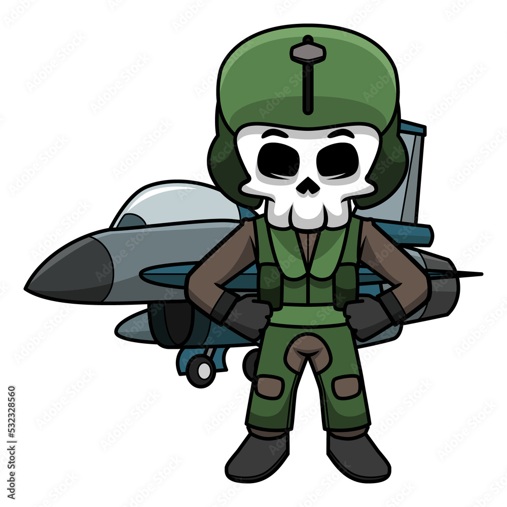 Skull Pilot Posing In Front Of a Fighter Aircraft Wearing His Helmet ...