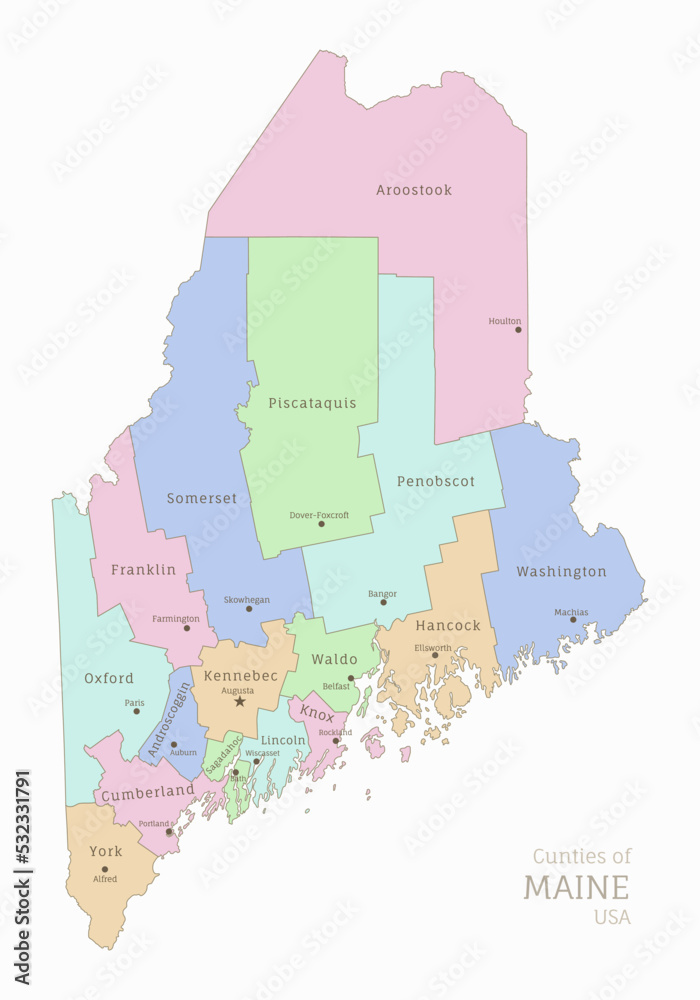 Fototapeta Counties of Maine, political map of USA federal state ...
