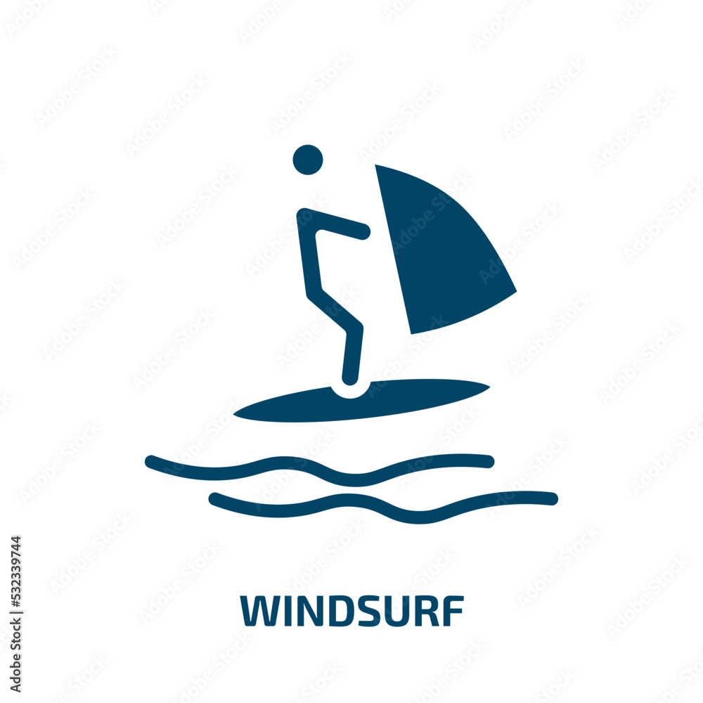 windsurf icon from sport collection. Filled windsurf, water, sea glyph icons isolated on white ...