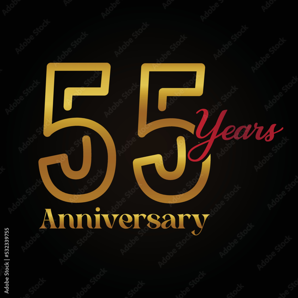 55th anniversary celebration logotype with handwriting golden and red ...