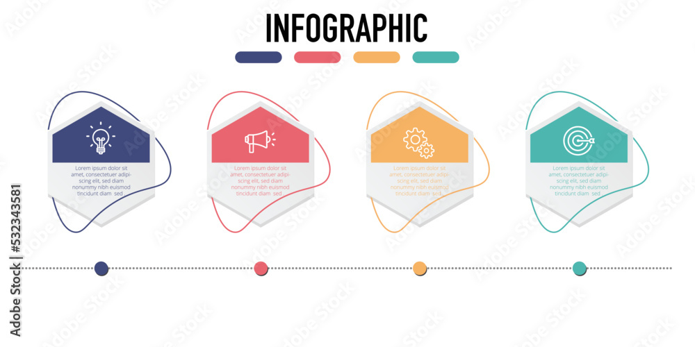 Vector Infographic design with icons. 4 options or 4 steps. process diagram, flow chart, Hexagon ...