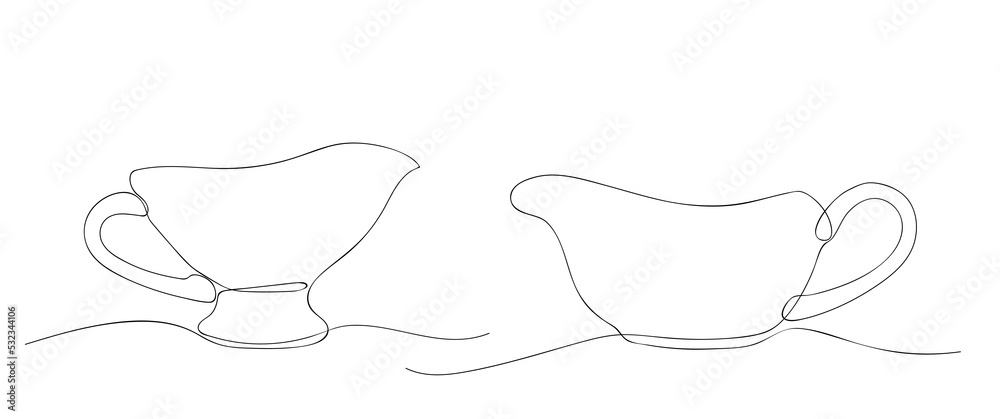Sauce bowl. One continuous line drawing. Traditional gravy, seasoning ...