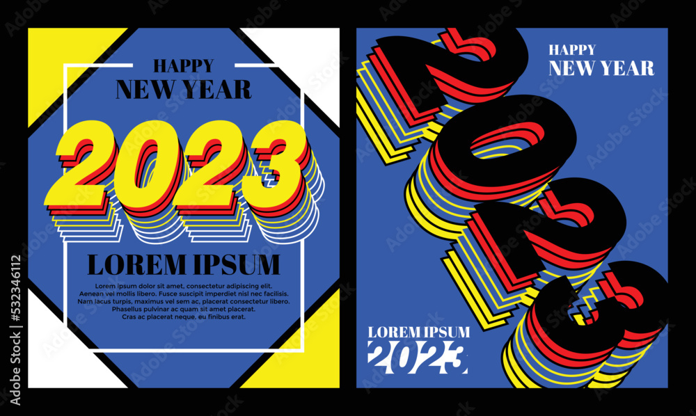 2023 number Happy New Year poster vector illustration.Magazine,poster ...