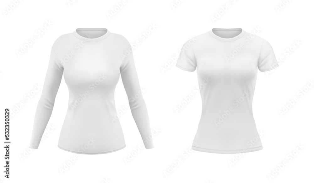 Women clothes isolated vector t-shirt. Short and long sleeve apparel ...