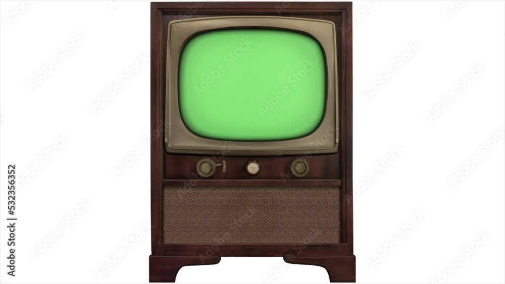 Green screen 3d TV 1965 retro tv build in style slide right turn on ...