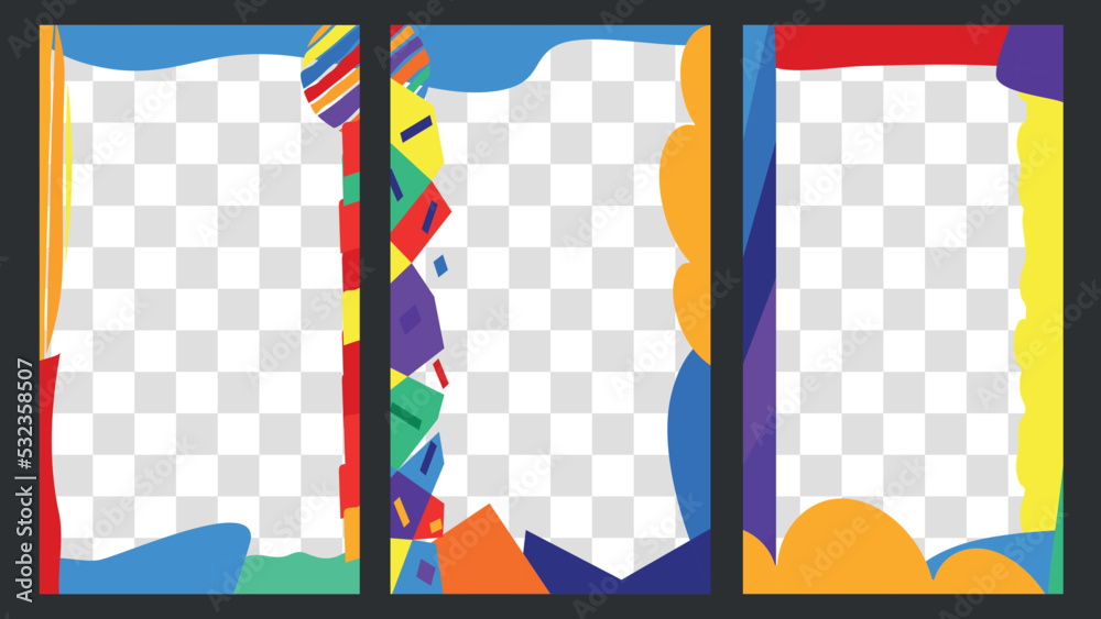 3 in 1 Vertical frames 9x16. Abstract bright set. Rainbow colors doodle ...