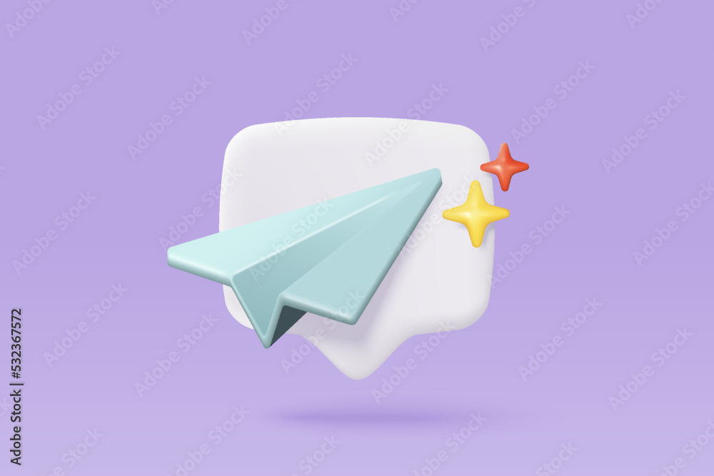 3d paper plane mail icon for send new message. Minimal email sent ...