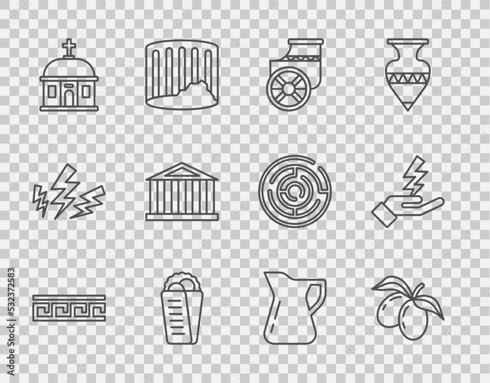 Set line Ancient Greek pattern, Olives branch, chariot, Gyros Pita ...