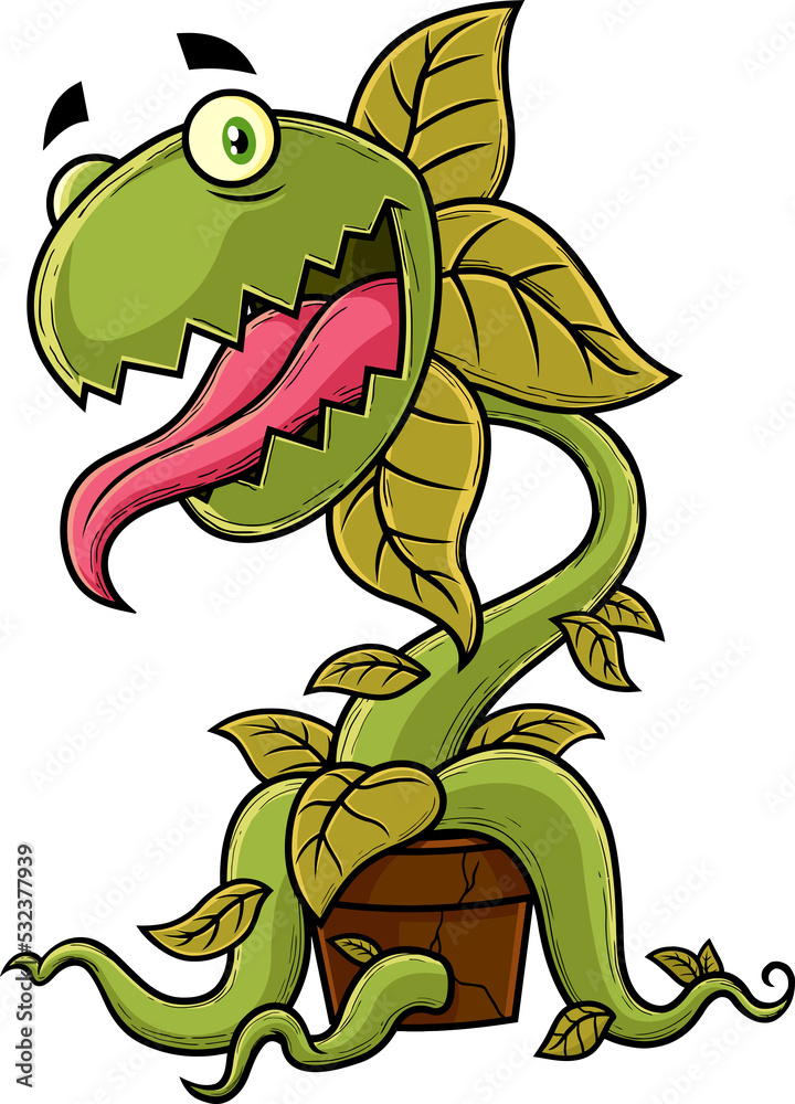 Hungry Evil Carnivorous Plant Cartoon Character. Hand Drawn ...