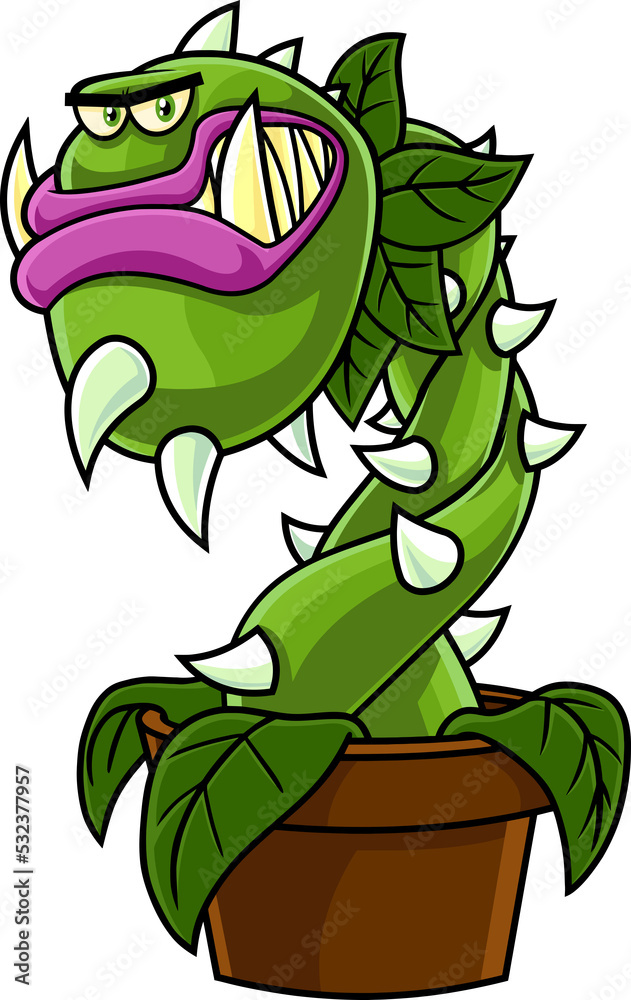 Angry Evil Carnivorous Plant Cartoon Character. Hand Drawn Illustration ...