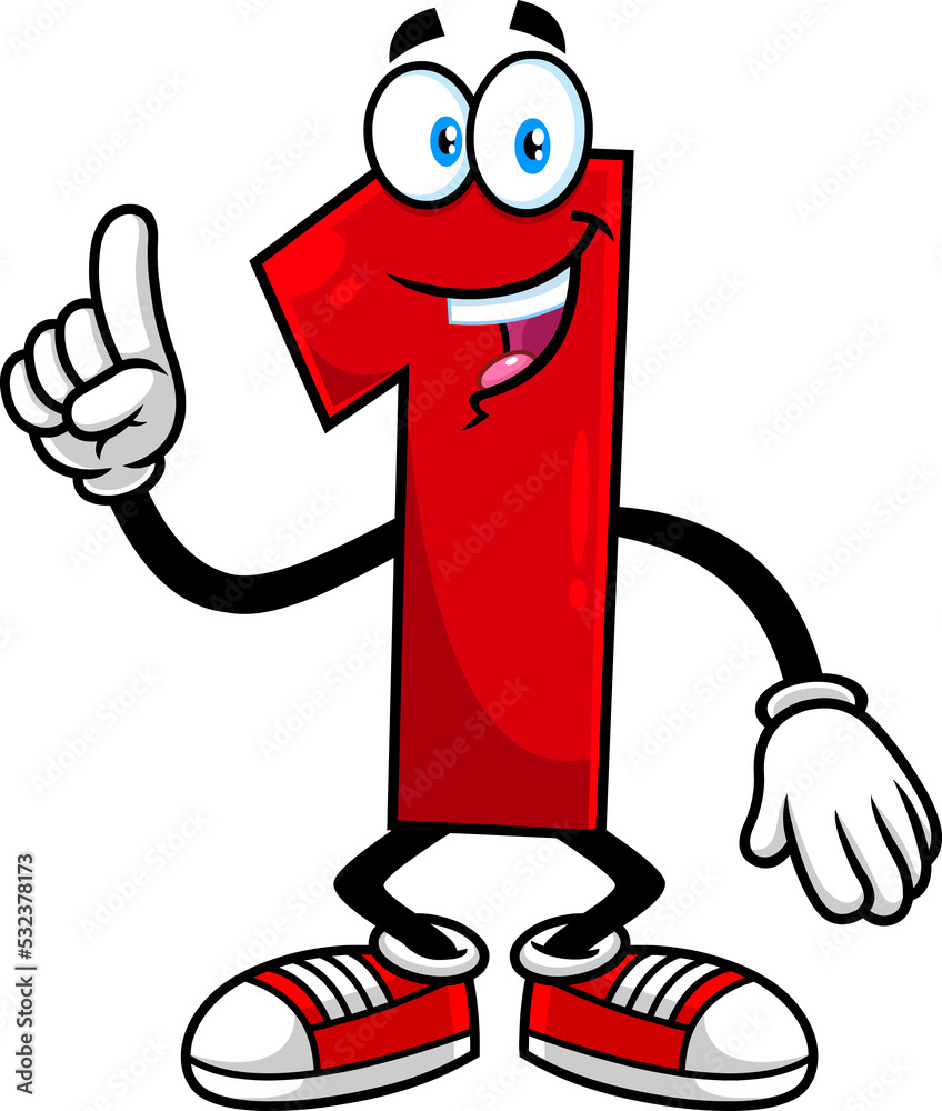 Funny Red Number One 1 Cartoon Character Showing Hand Number One. Hand ...
