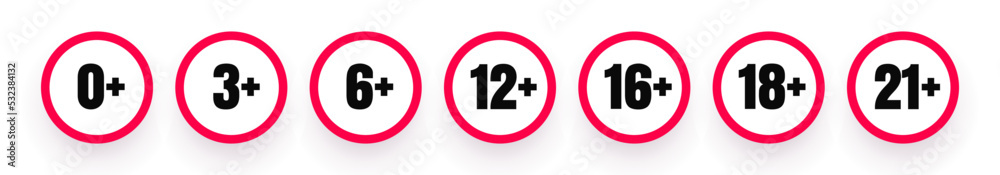 Age limit icons for kids and teenagers. Adults content age restriction ...