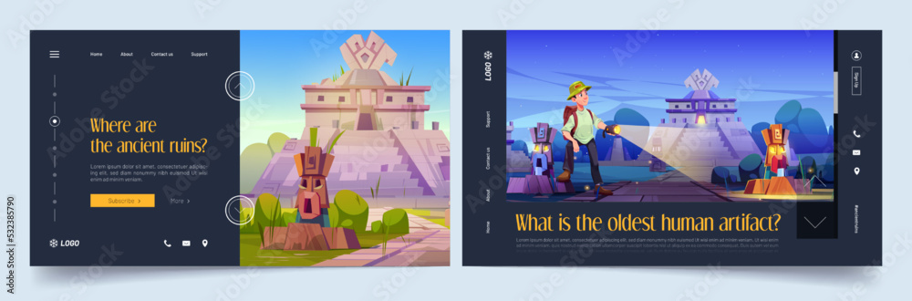 Vetor de Travel and archeology website templates set. Vector ...