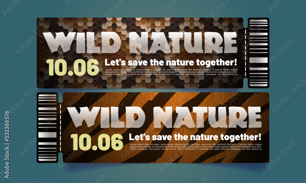 Wild nature conservation concept, tickets or coupons to zoo, safari ...