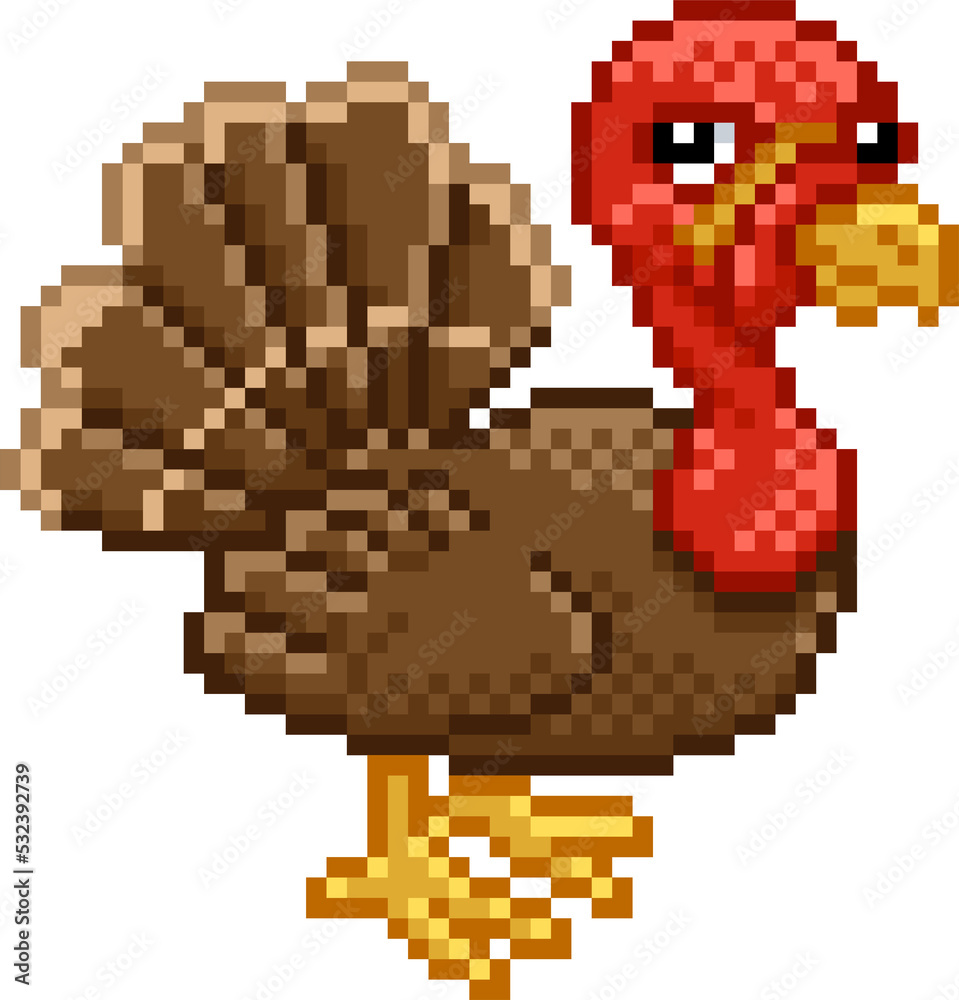 Turkey Pixel Art Retro Arcade Video Game Cartoon Stock Illustration ...