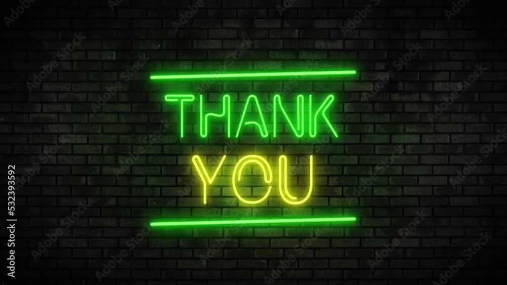 Thank You Neon Light on Brick Wall. Night Club Bar Blinking Neon Sign ...