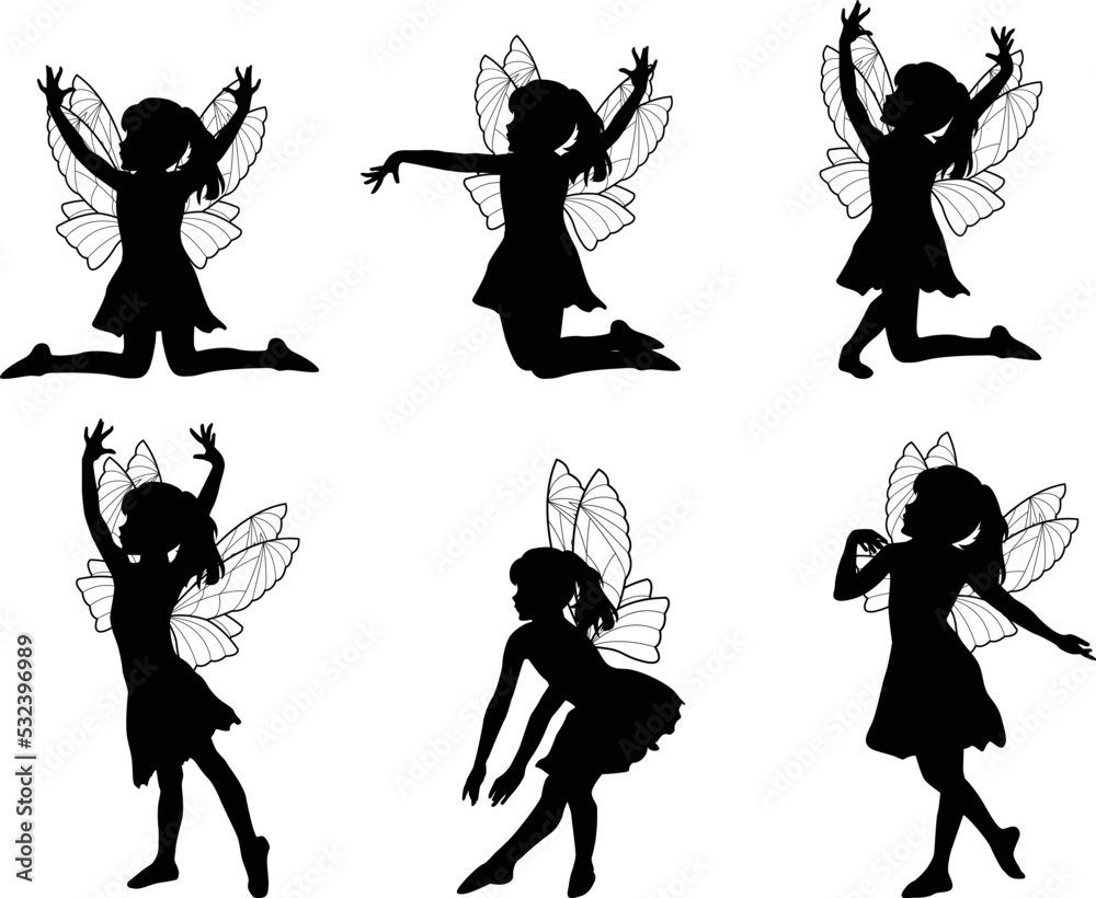 cute fairy silhouette illustration set Stock Vector | Adobe Stock