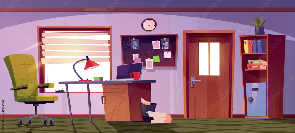 Police department or private detective agency office with desk and ...