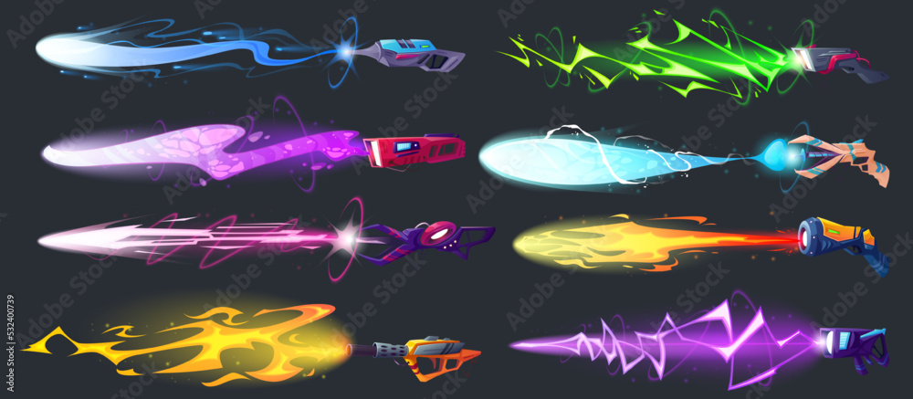 Space blasters and guns with shoot effect with laser, fire and plasma ...