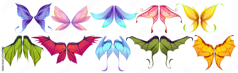 Poster Wings of fairy, dragon or butterfly isolated set – Wall Art ...