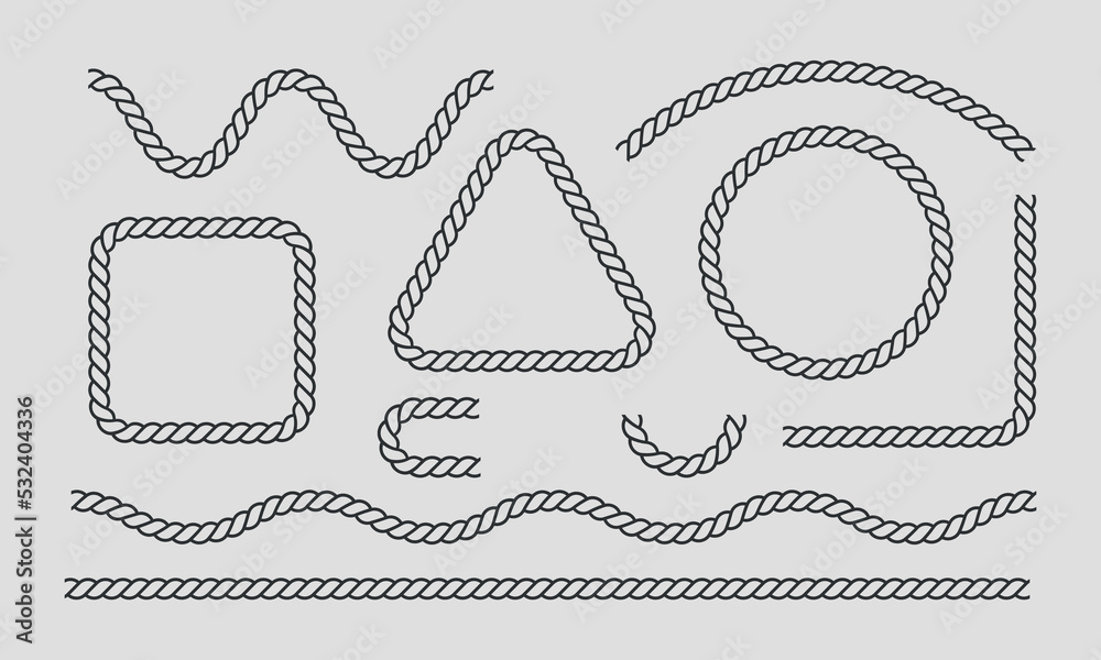 Rope frame, set of rope decorative elements. Black Thin Line Icon Set ...