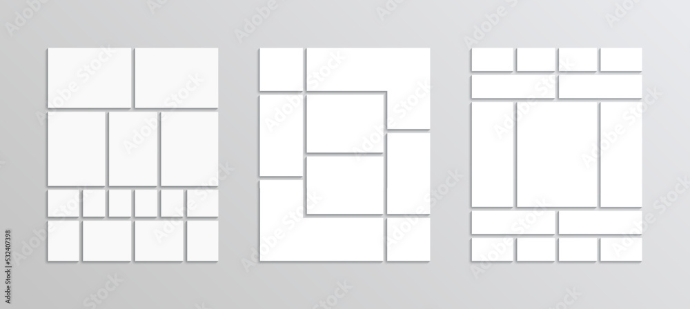 Photo collage grid. Portfolio images layout. Moodboard template. Album ...