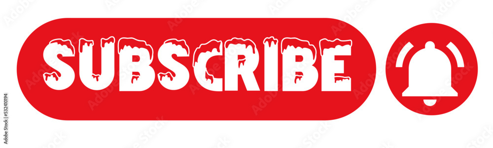 Subscribe Button with Bell Icon. Subscribe, bell button and hand cursor. Red button subscribe to ...