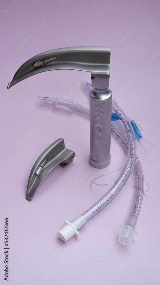 intubation set: laryngoscope and endotracheal tubes for the ventilator ...