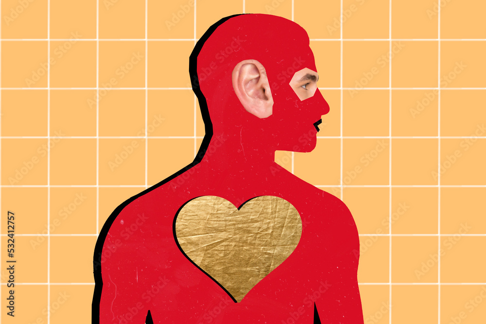 Foto de Collage photo of young abstract painted red man side profile ...