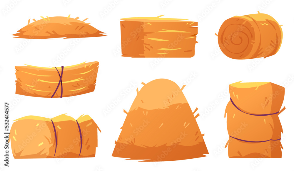 Cartoon haystacks of different shape and size isolated on white ...