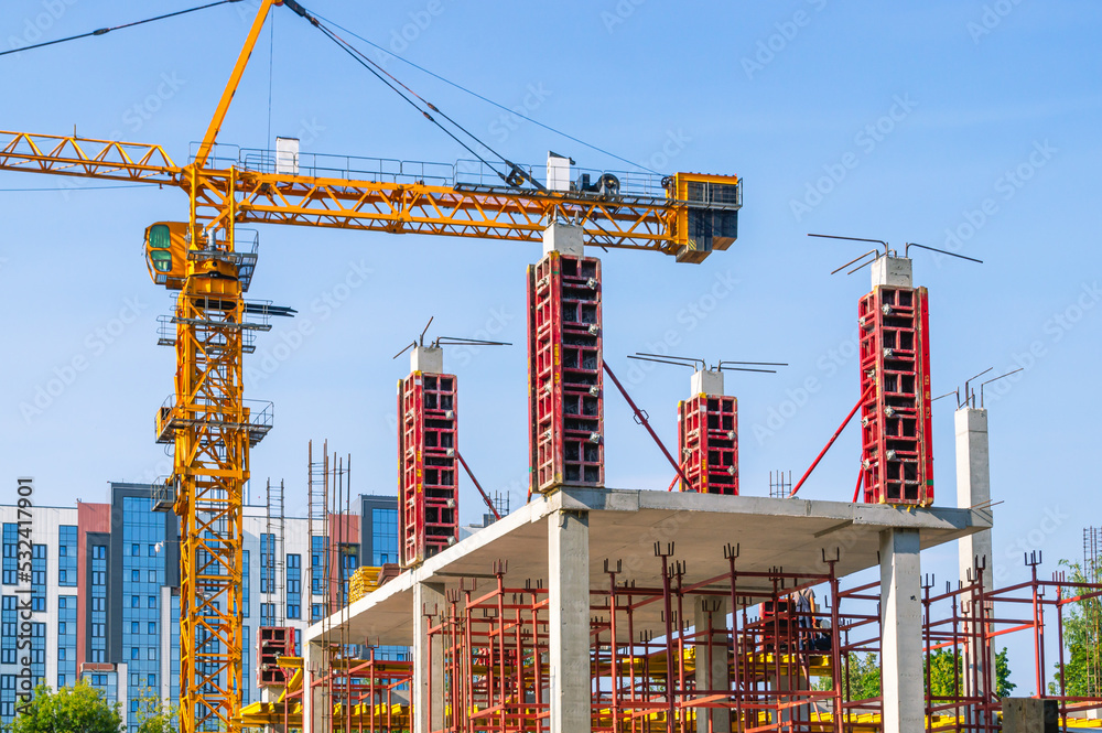 Supports on reinforced concrete piles and a frame during the ...