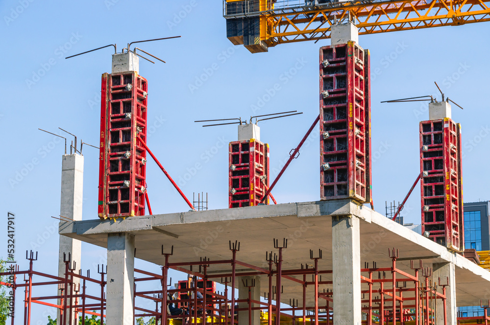 Supports on reinforced concrete piles and a frame during the ...