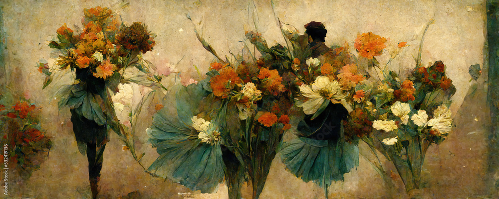 Vintage flower design inspired by Edgar Degas. Wildflower pattern ...