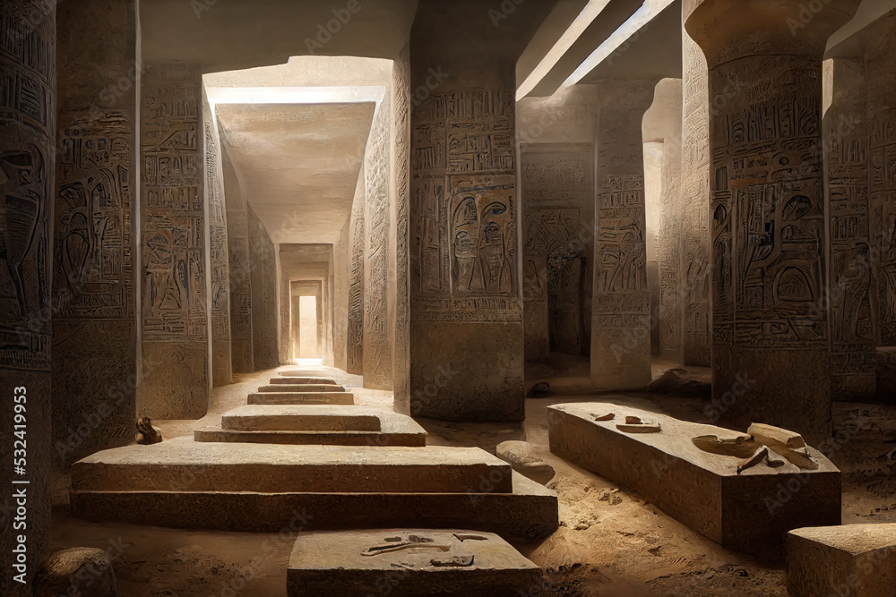 The tombs of ancient Egyptian royal pharaohs. Interior rooms of an ...