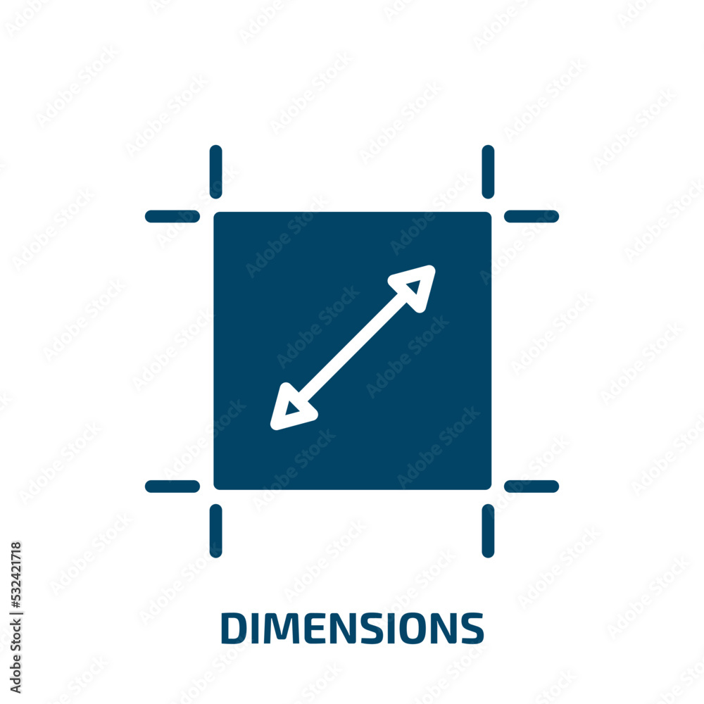 dimensions icon from geometry collection. Filled dimensions, arrow ...