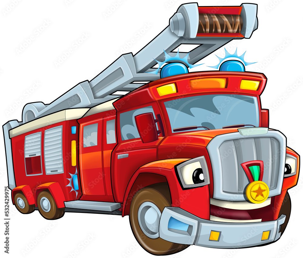 cartoon fireman car truck isolated illustration for children Stock ...