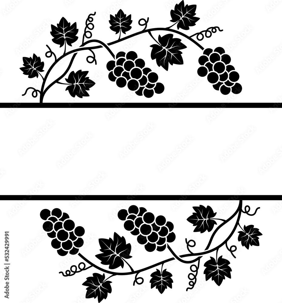 vector black and white icons of grapes with split for copyspace Stock ...