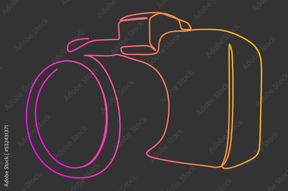 Camera in gradient color line drawing . Continuous one line drawing ...