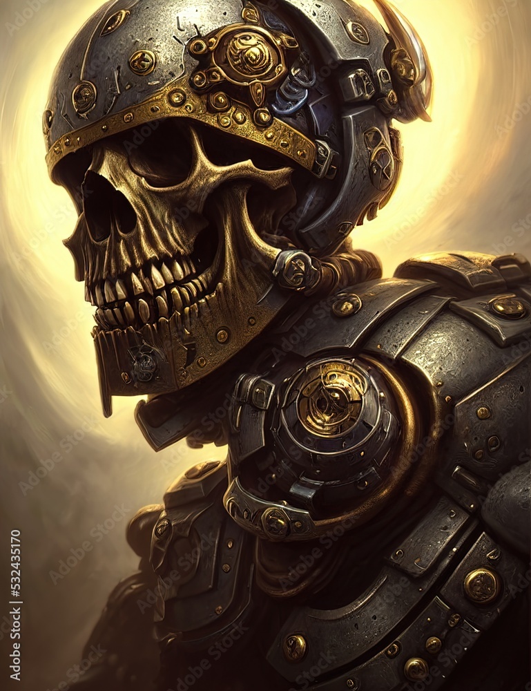 Skeleton warrior skull of evil from hell, surrealism fantasy scary ...