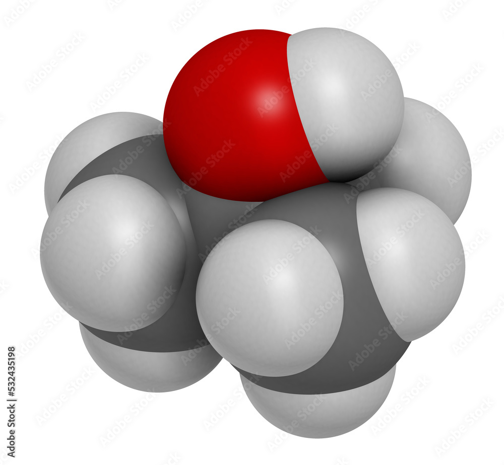 tert-butyl alcohol (tert-butanol) solvent molecule, 3D rendering. Stock ...