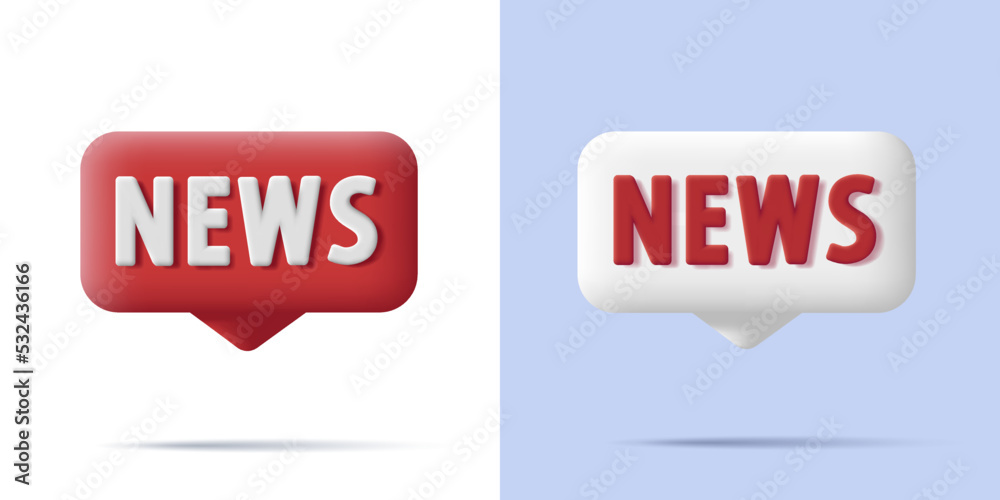 Vecteur Stock 3d bubble with news logo sign, red and white, cartoon 3d ...