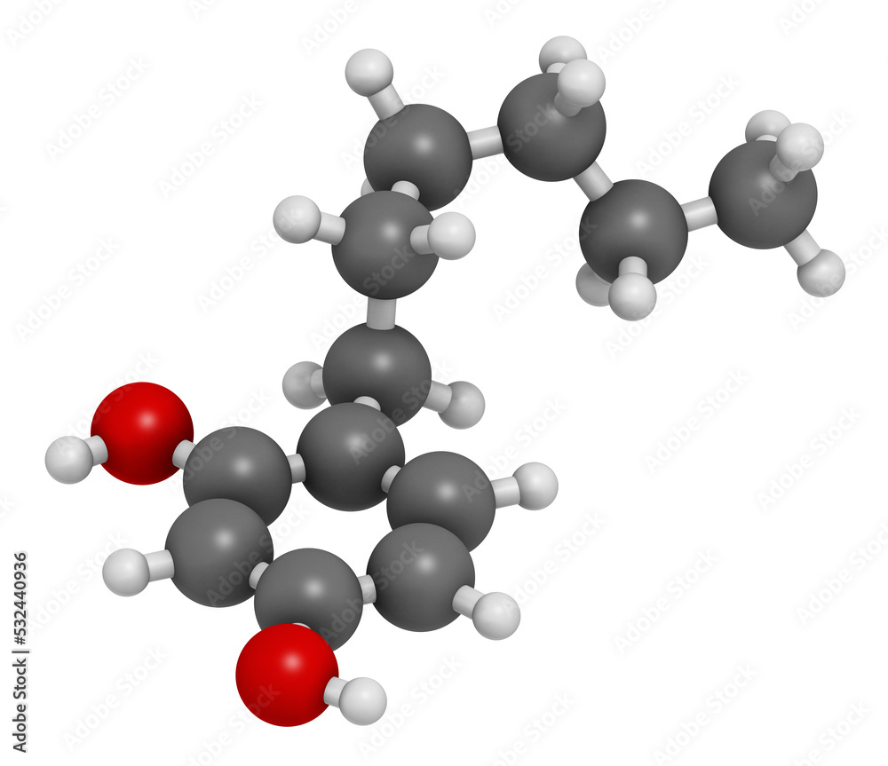 Hexylresorcinol molecule. Has anaesthetic, antiseptic and anthelmintic ...