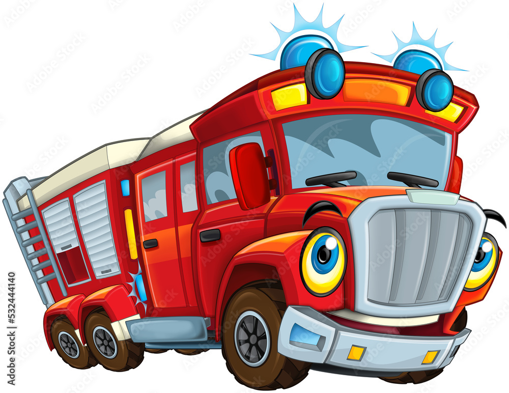 Cartoon firetruck monster truck isolated illustration for children ...