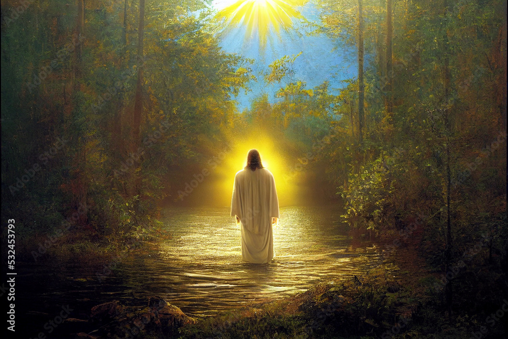 silhouette of a jesus christ in the forest Stock Illustration | Adobe Stock